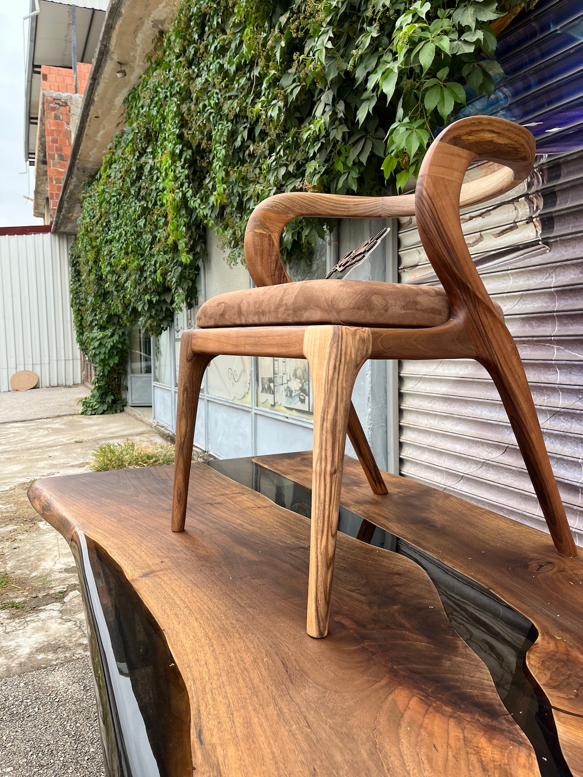 Walnut Leather Chair Natural Walnut Wood Modern Dining - Etsy