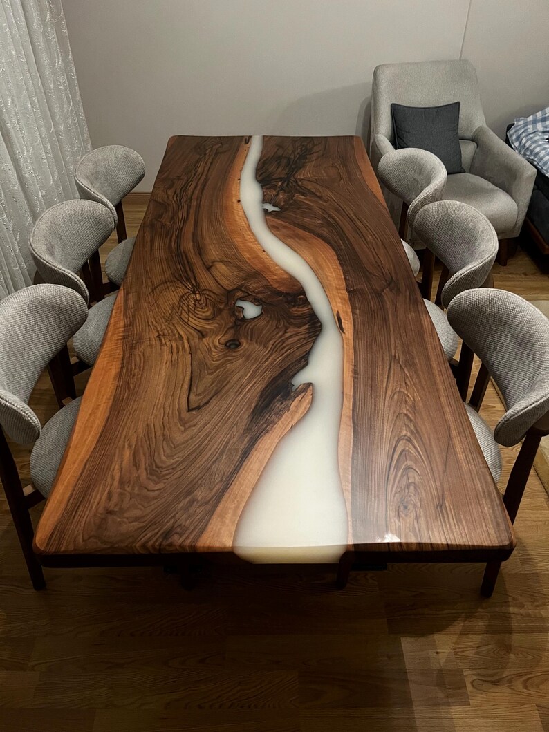Custom Walnut Epoxy River Dining Table – Live Edge Solid Wood Resin ...