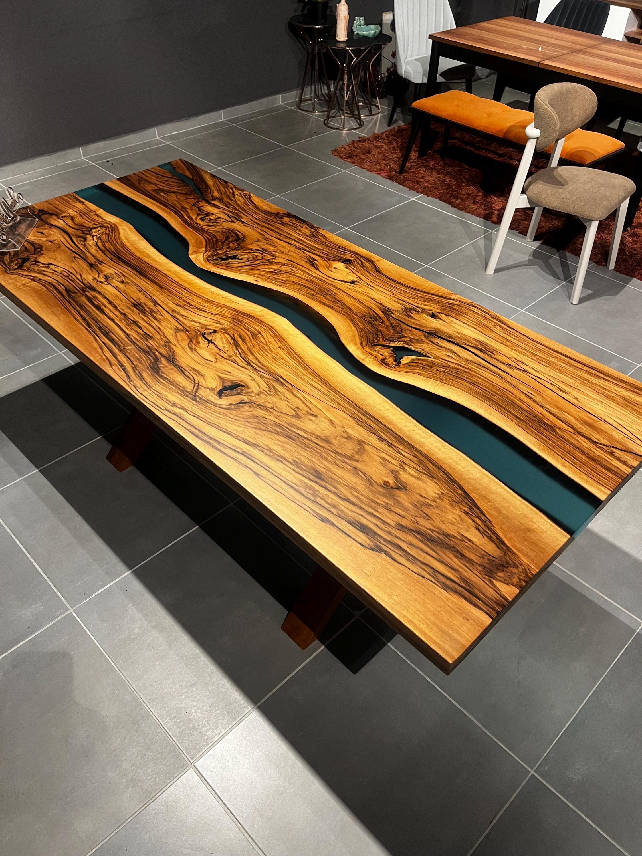 Custom to Order , Epoxy Resin Table Top , Walnut Slab Table , Green ...