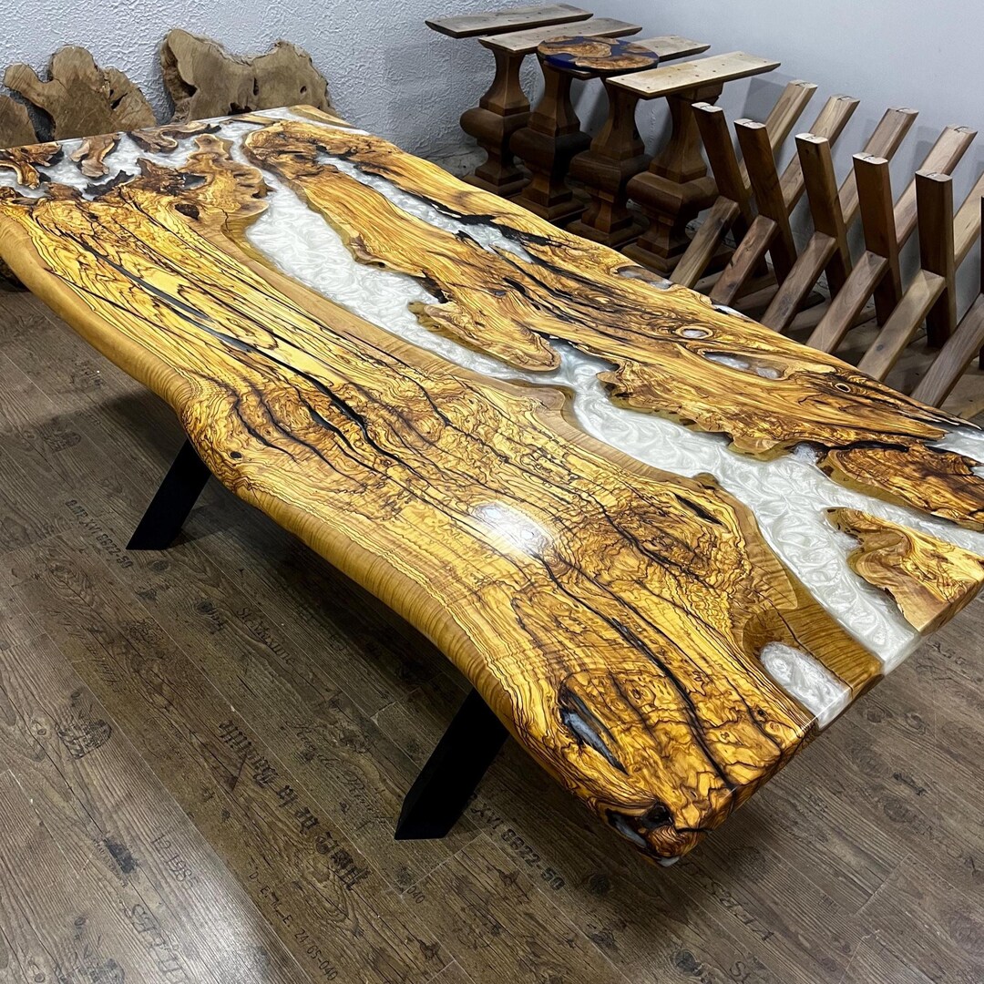 Custom Live Edge Olive Wood Epoxy River Table Resin Desk or Dining ...