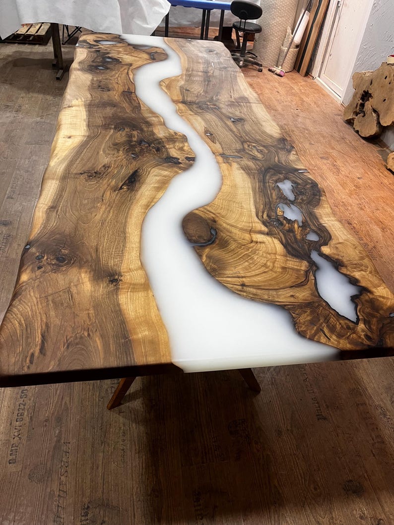 Custom White Epoxy River Table Live Edge Walnut Wood Slab - Etsy