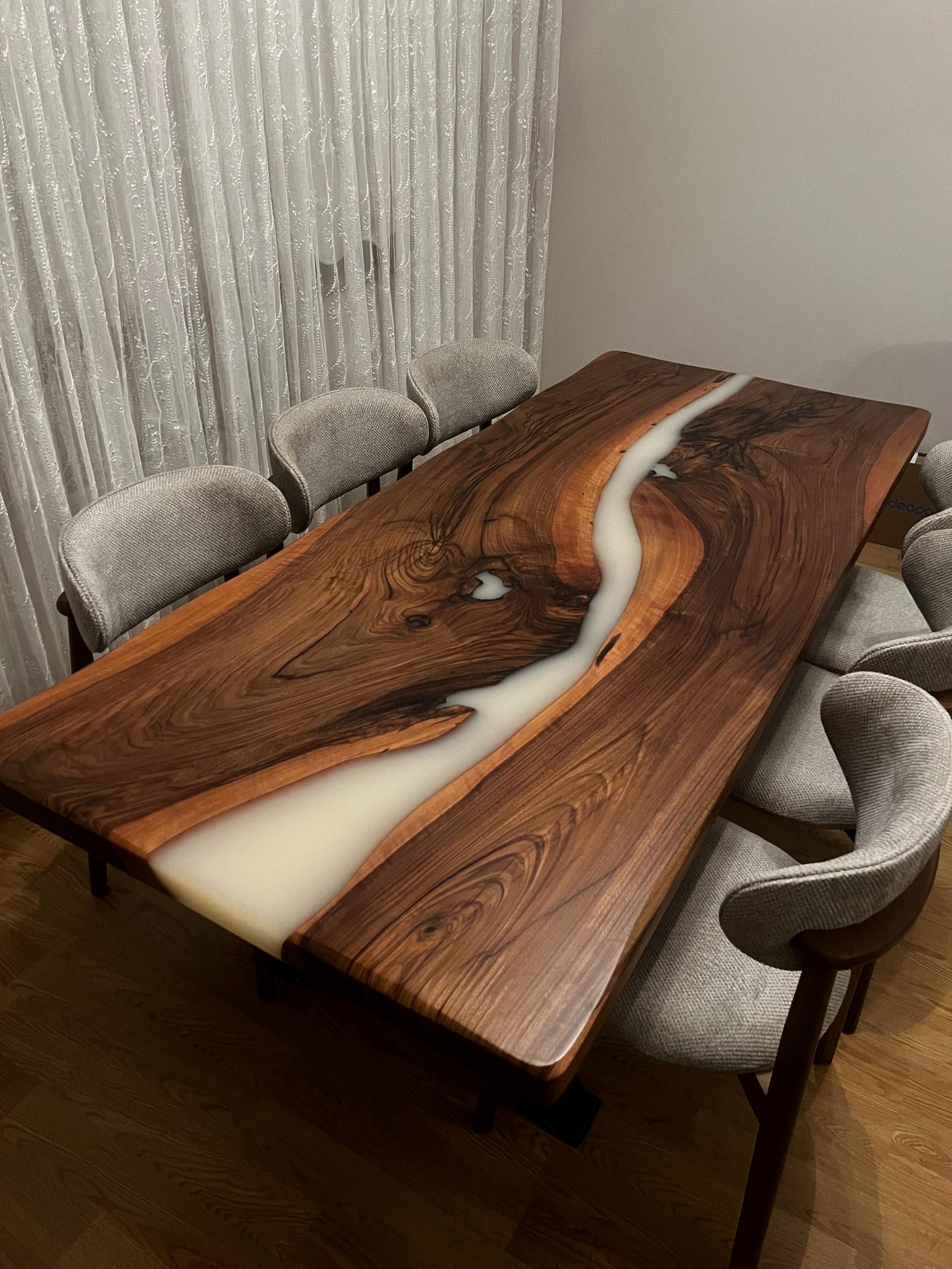 Custom Walnut Epoxy River Dining Table – Live Edge Solid Wood Resin ...