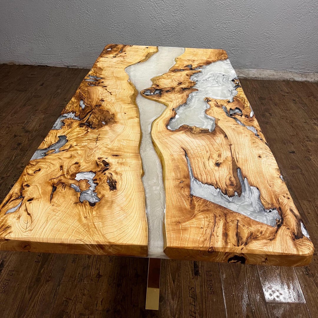 Custom Live Edge Dining Table White Epoxy Resin River Table Top - Etsy