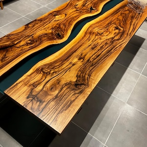 Custom Walnut Slab Table Green Epoxy Resin Dining Table - Etsy