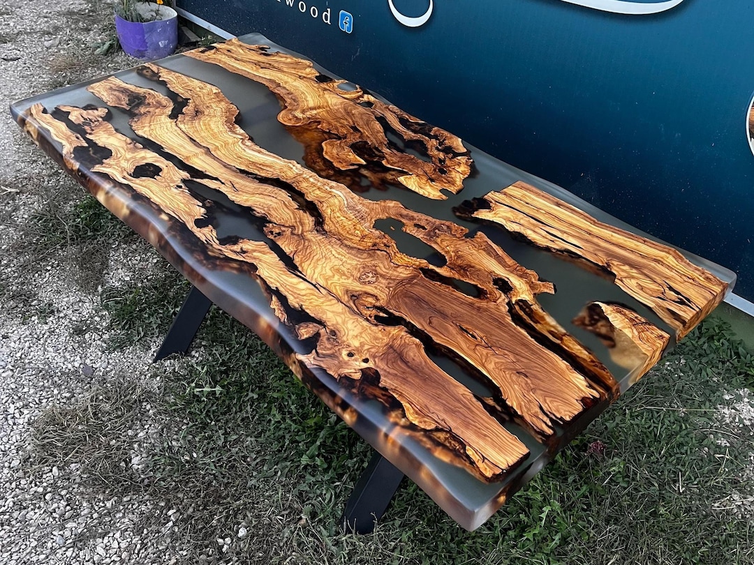 Custom Olive Wood Epoxy Resin River Table Live Edge Dining Table - Etsy