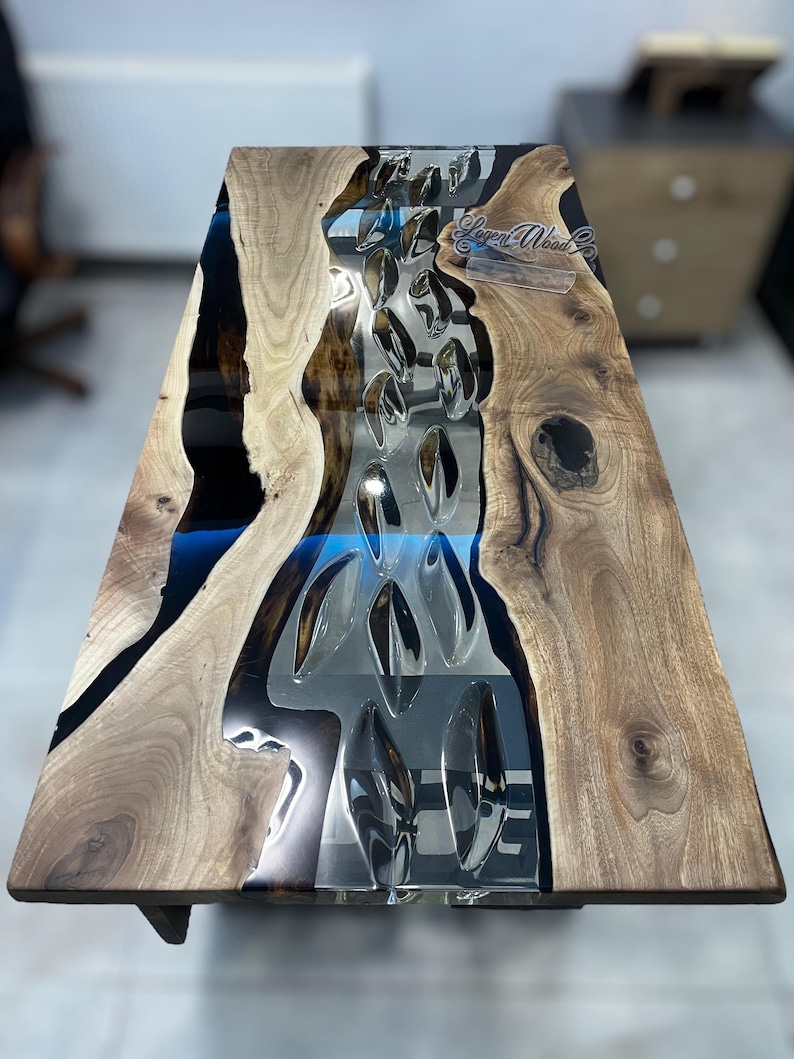 Custom Clear Epoxy Walnut Live Edge Table Handmade Office Desk - Etsy