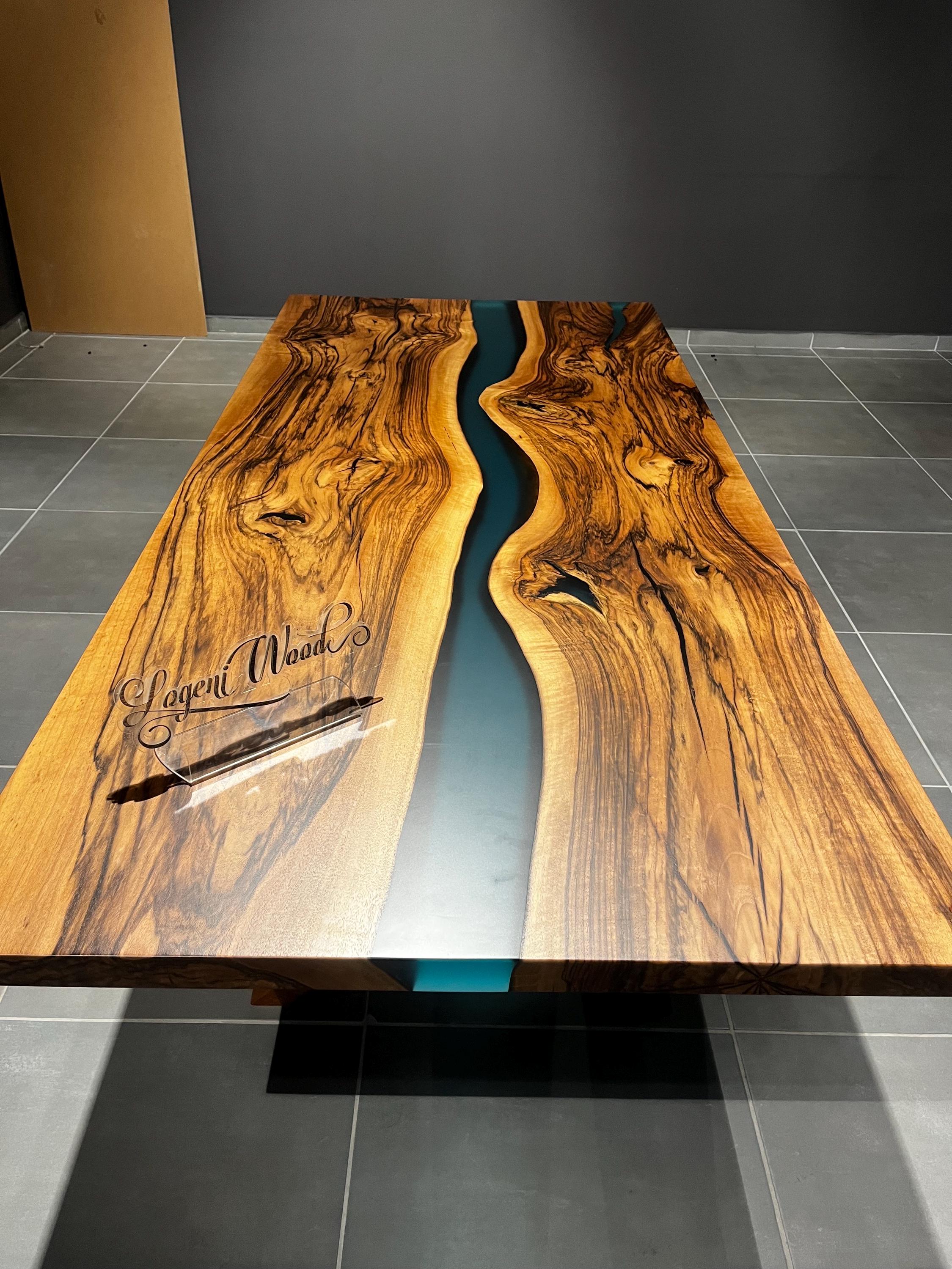 Custom to Order , Epoxy Resin Table Top , Walnut Slab Table , Green ...