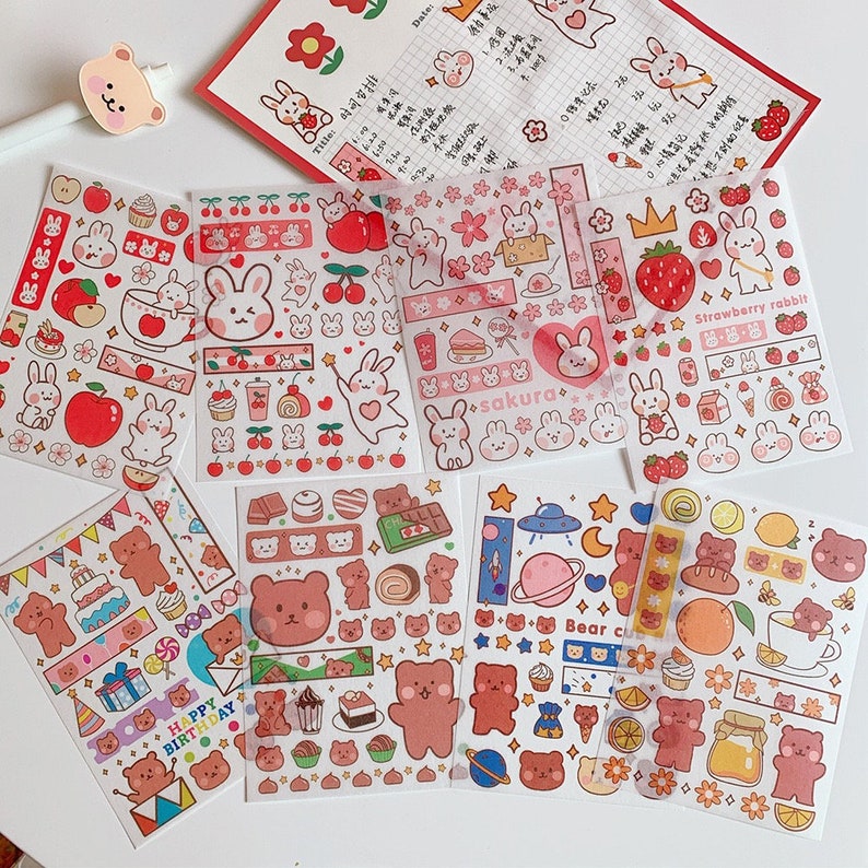Cute Strawberry Rabbit Translucent Sticker Sheets I Kawaii - Etsy