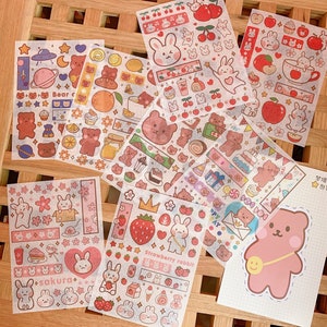 Cute Strawberry Rabbit Translucent Sticker Sheets I Kawaii Fruit Candy ...