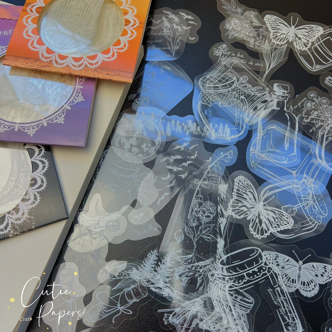 CLEAR LACE STICKER, 30pc Clear Pvc Sticker, Leaves, Heart, Flower ...