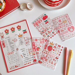 Cute Strawberry Rabbit Translucent Sticker Sheets I Kawaii Fruit Candy ...