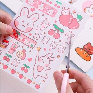 Cute Strawberry Rabbit Translucent Sticker Sheets I Kawaii Fruit Candy ...