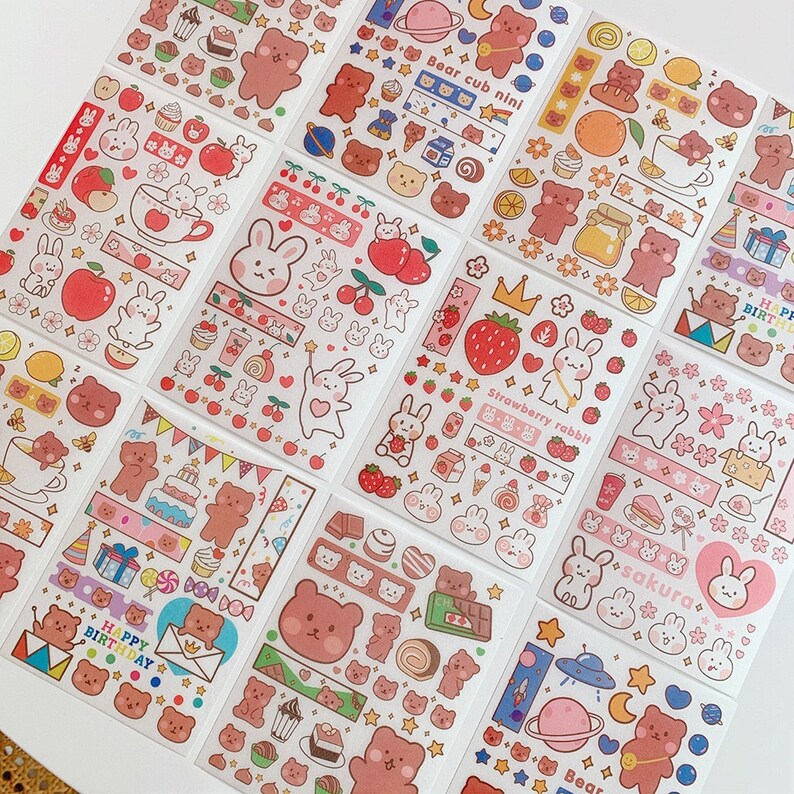 Cute Strawberry Rabbit Translucent Sticker Sheets I Kawaii - Etsy