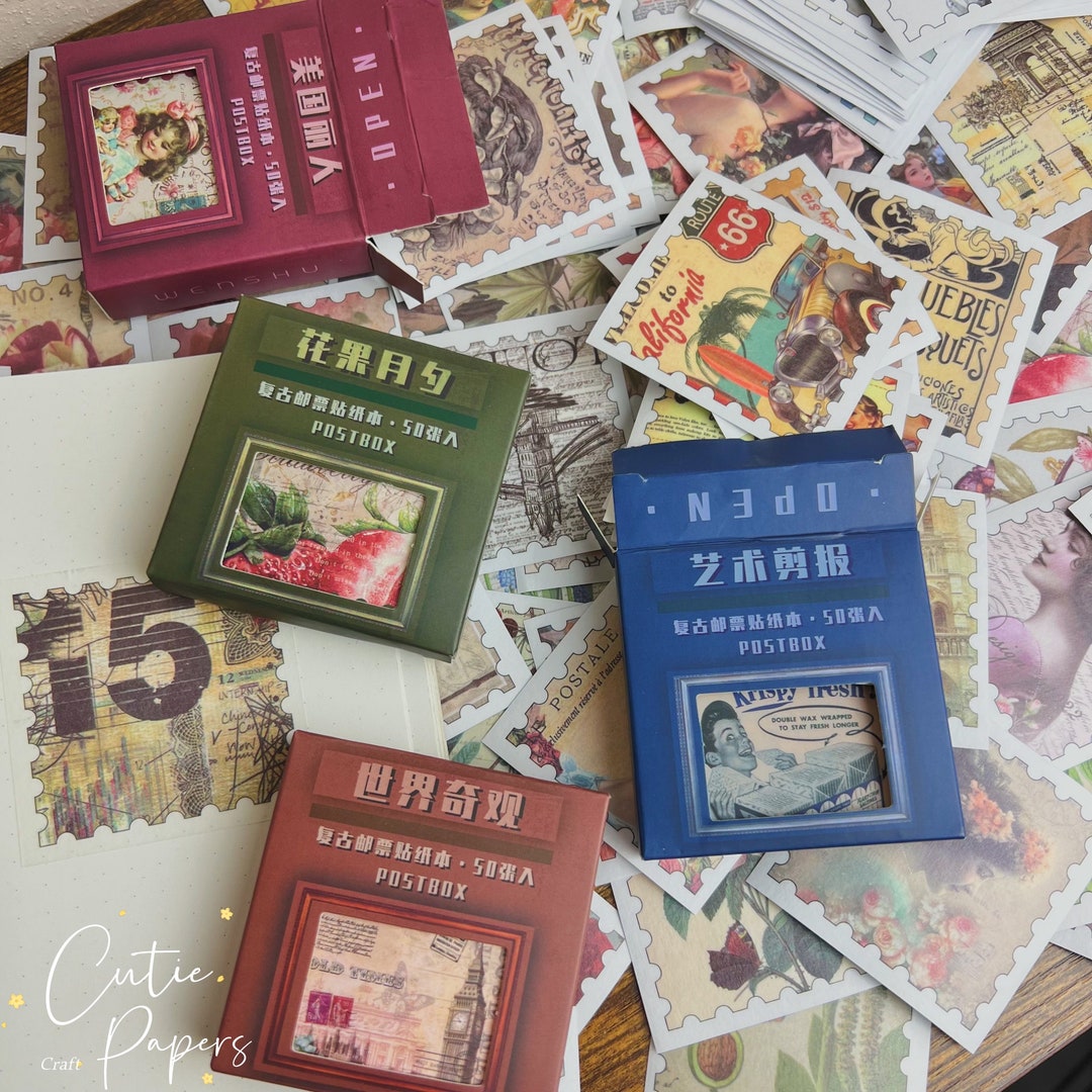 50pc STAMP STICKERS Post It Stickers Vintage Stamp Stickers - Etsy