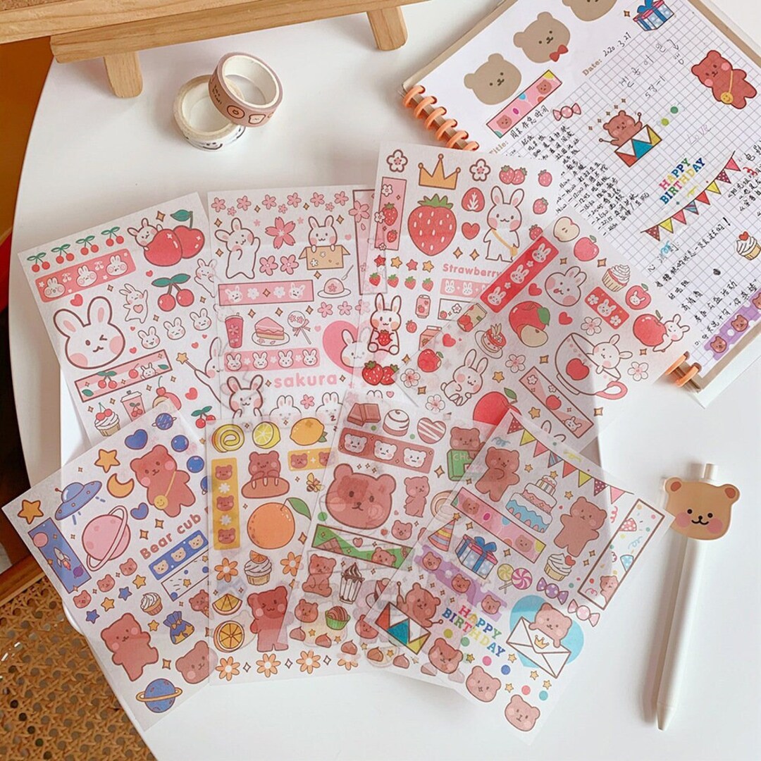 Cute Strawberry Rabbit Translucent Sticker Sheets I Kawaii Fruit Candy ...