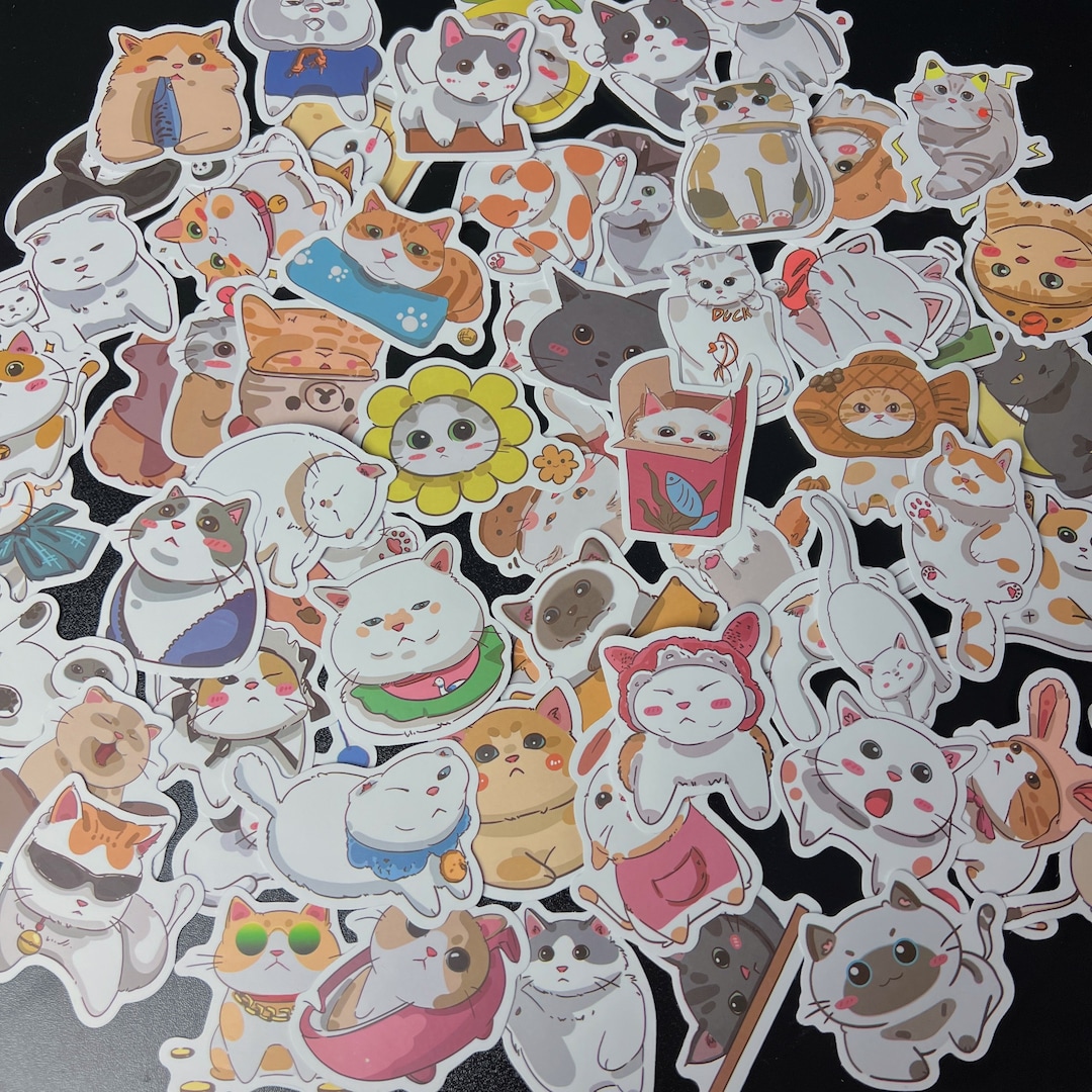 Kawaii Cat Sticker, 50 Assorted Cute Cat Stickers, Waterproof Vinyl ...
