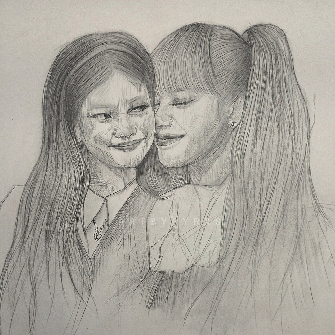 Jenlisa Fanart BLACKPINK Jennie and Lisa Graphite Pencil Drawing - Etsy