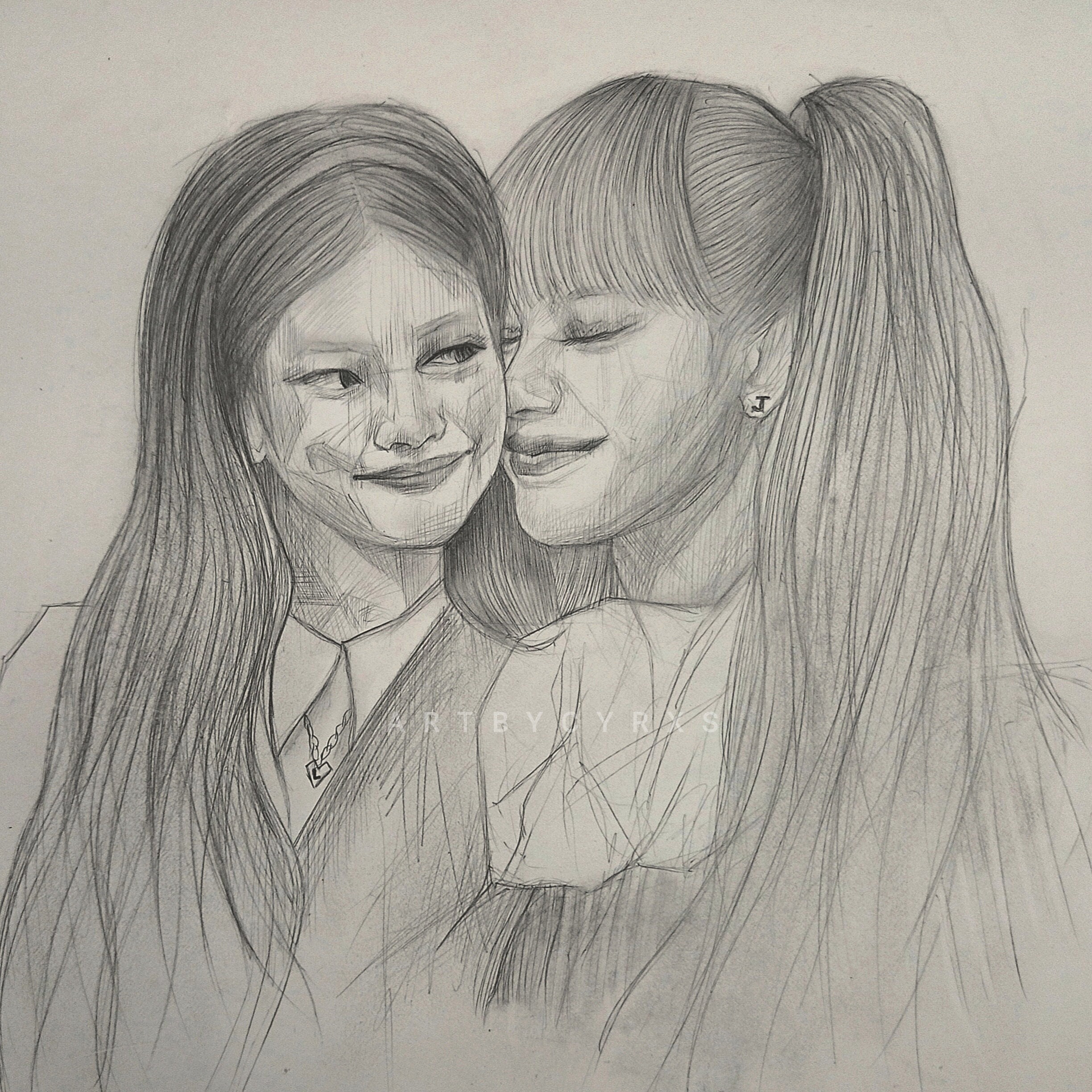 Buy Jenlisa Fanart BLACKPINK Jennie and Lisa Graphite Pencil Drawing ...