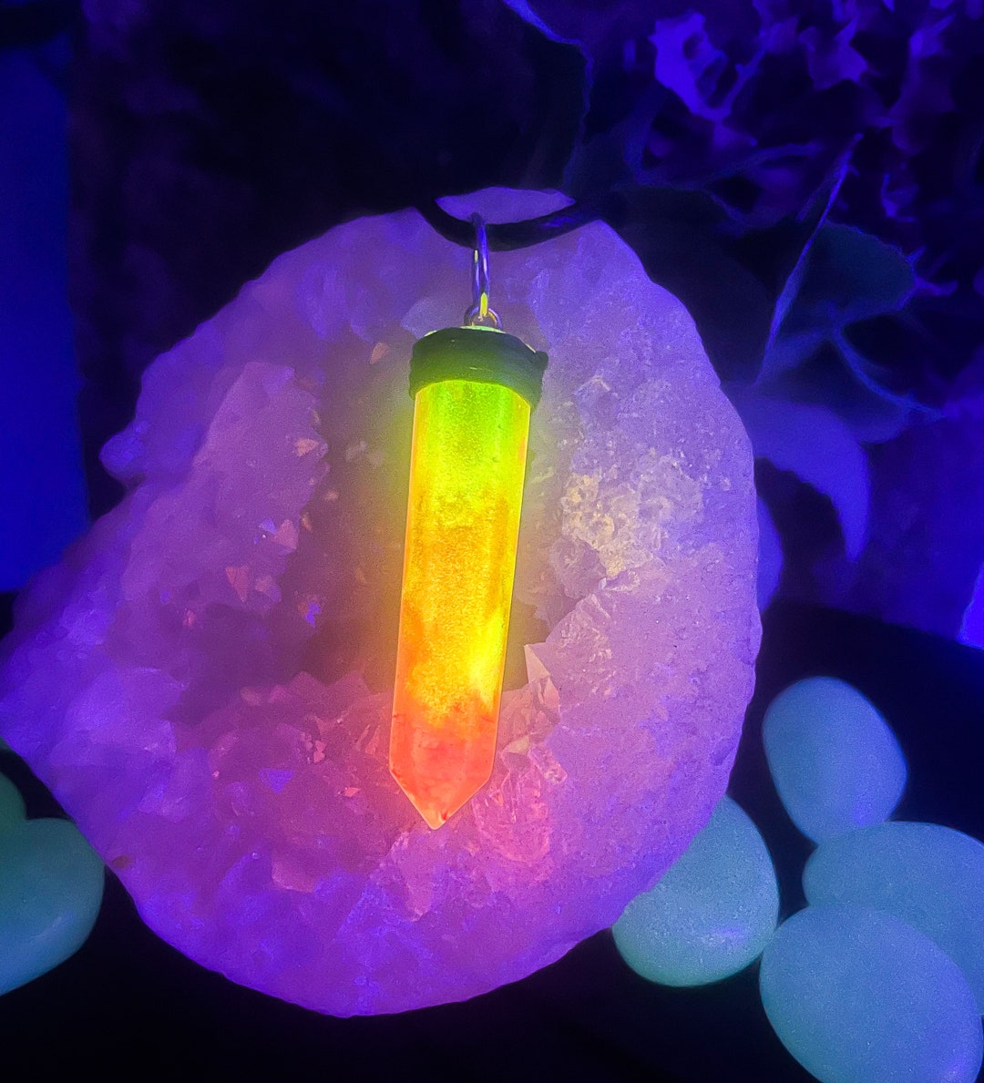 RAINBOW GLOW CRYSTAL Made of Resin With Chain / Handmade Multi-colored ...