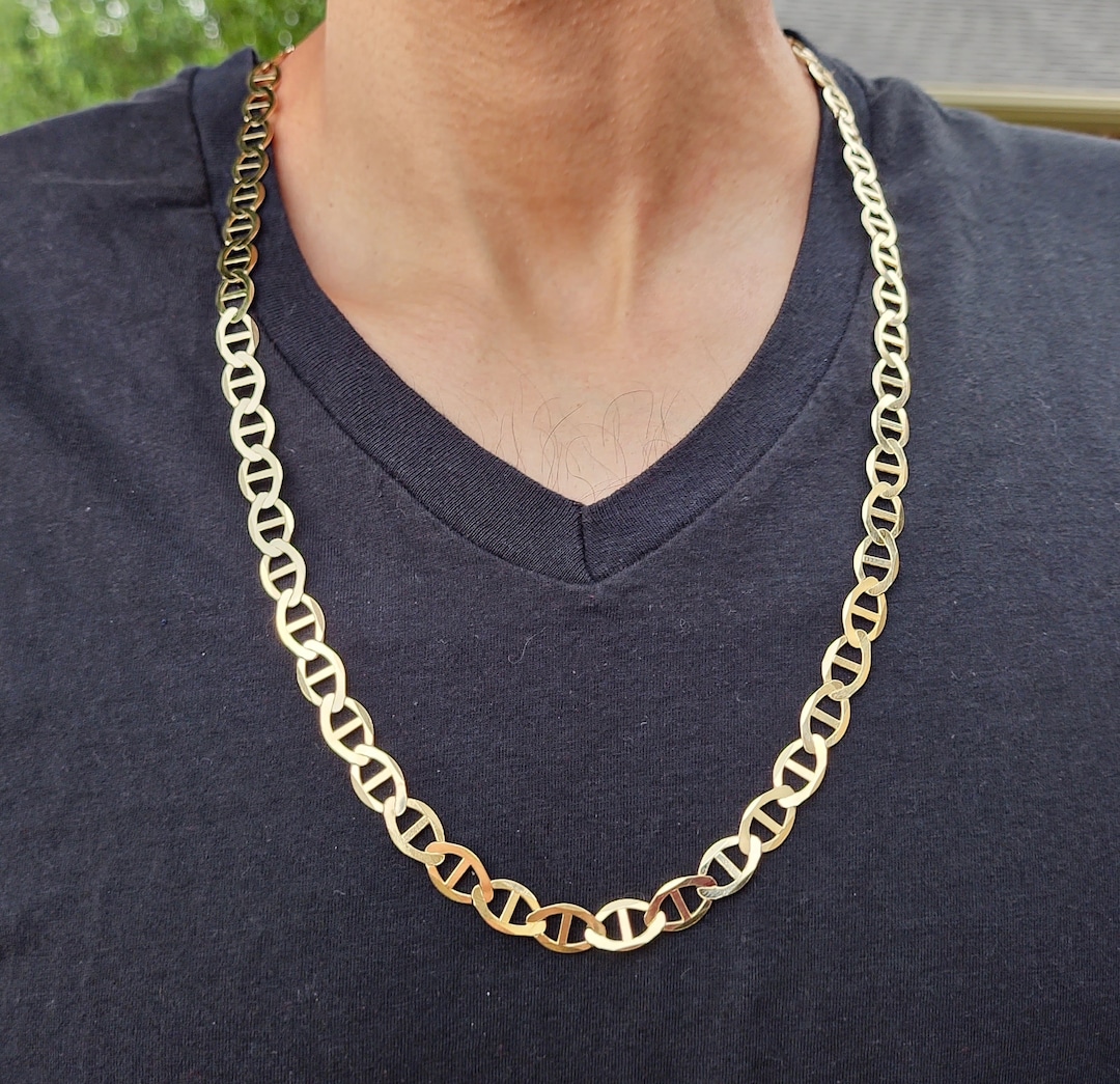 10k Solid Gold 9mm Mariner Anchor Link Chain Necklace Solid, Real ...
