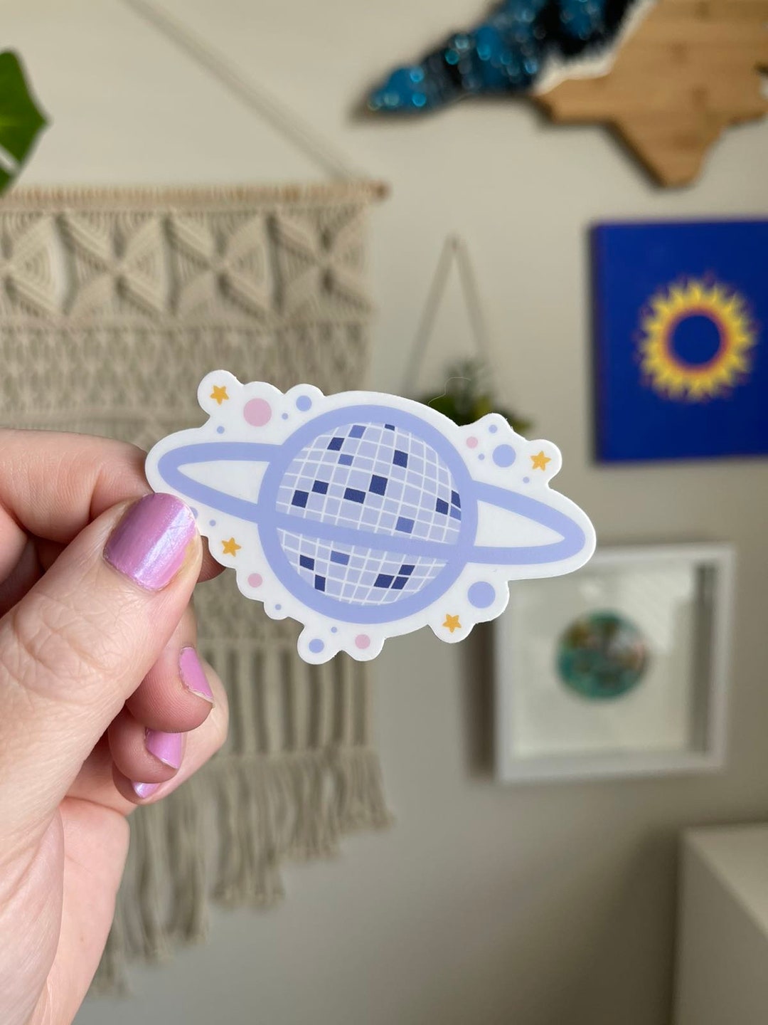 Disco Ball Planet Sticker, Periwinkle Blue Saturn Waterproof ...