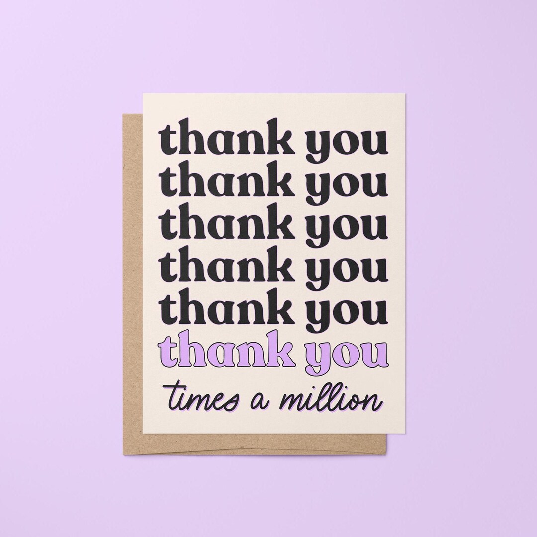 Thank You Times a Million Card, Gratitude Card, Appreciation Card ...
