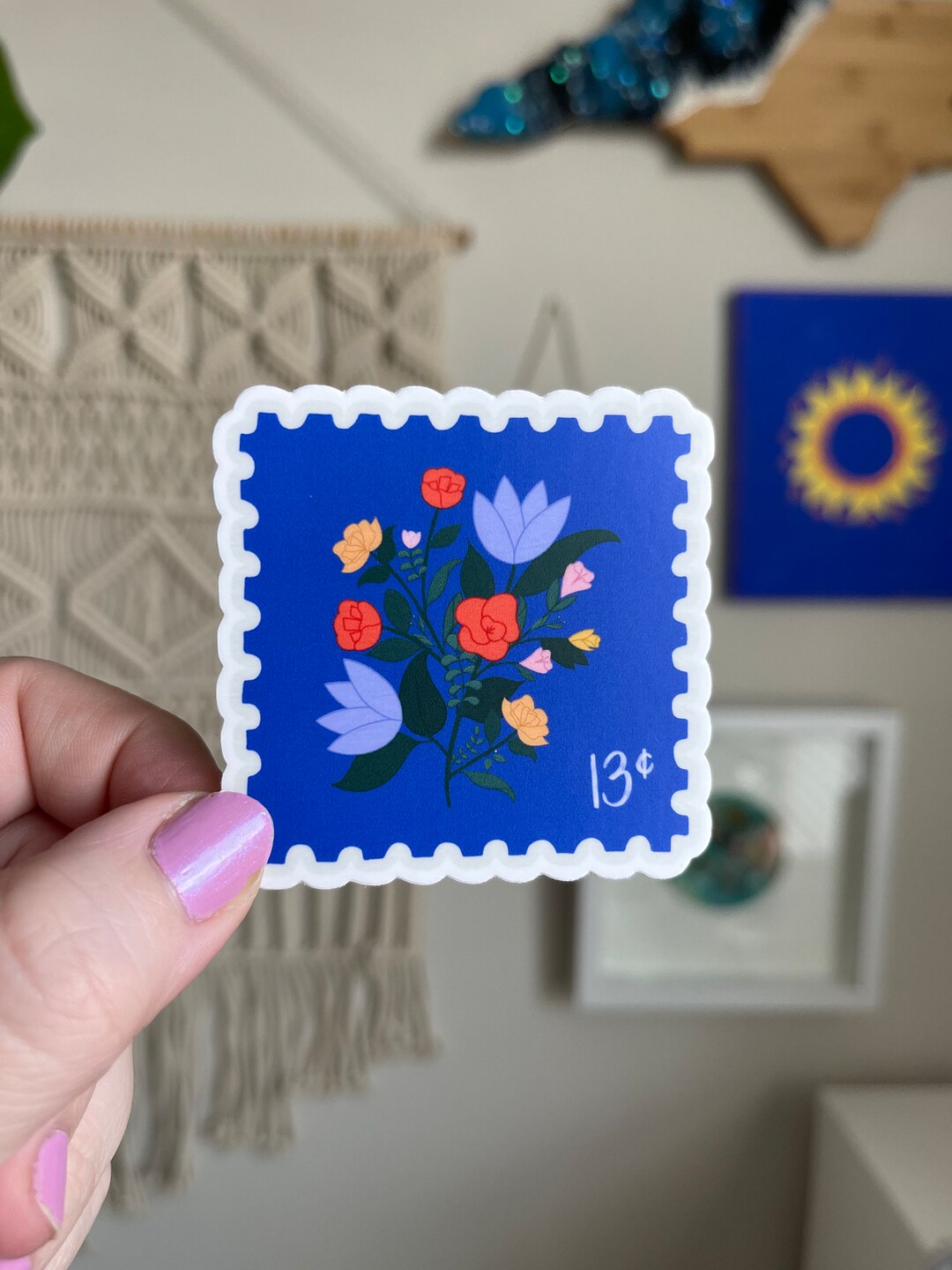 Folk Florals Postage Stamp Sticker, Waterproof Weatherproof Vinyl ...