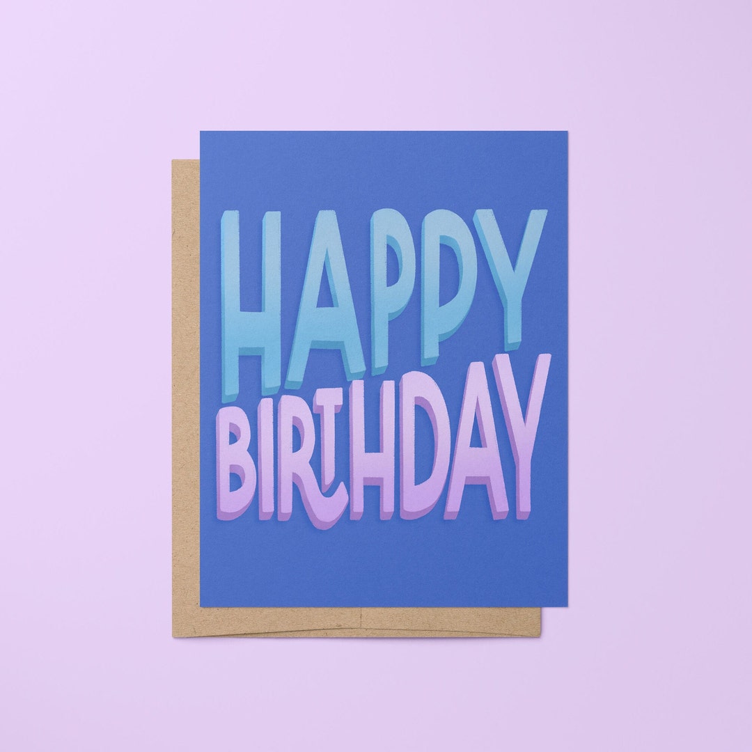 Happy Birthday Card, Colorful Birthday Card, Hand Lettered Card, Bright ...