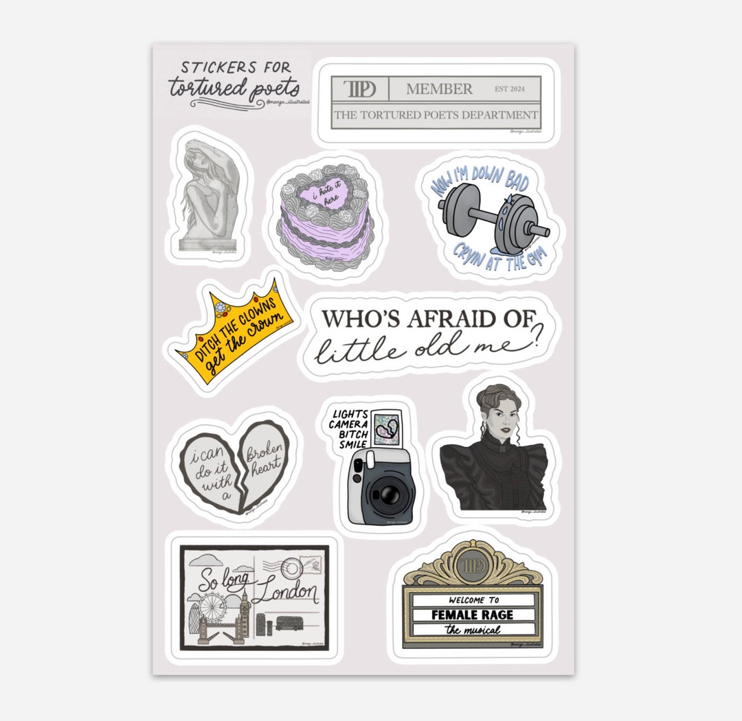 Stickers for Tortured Poets Sticker Sheet, Tay Fan Sticker Sheet, TTPD ...