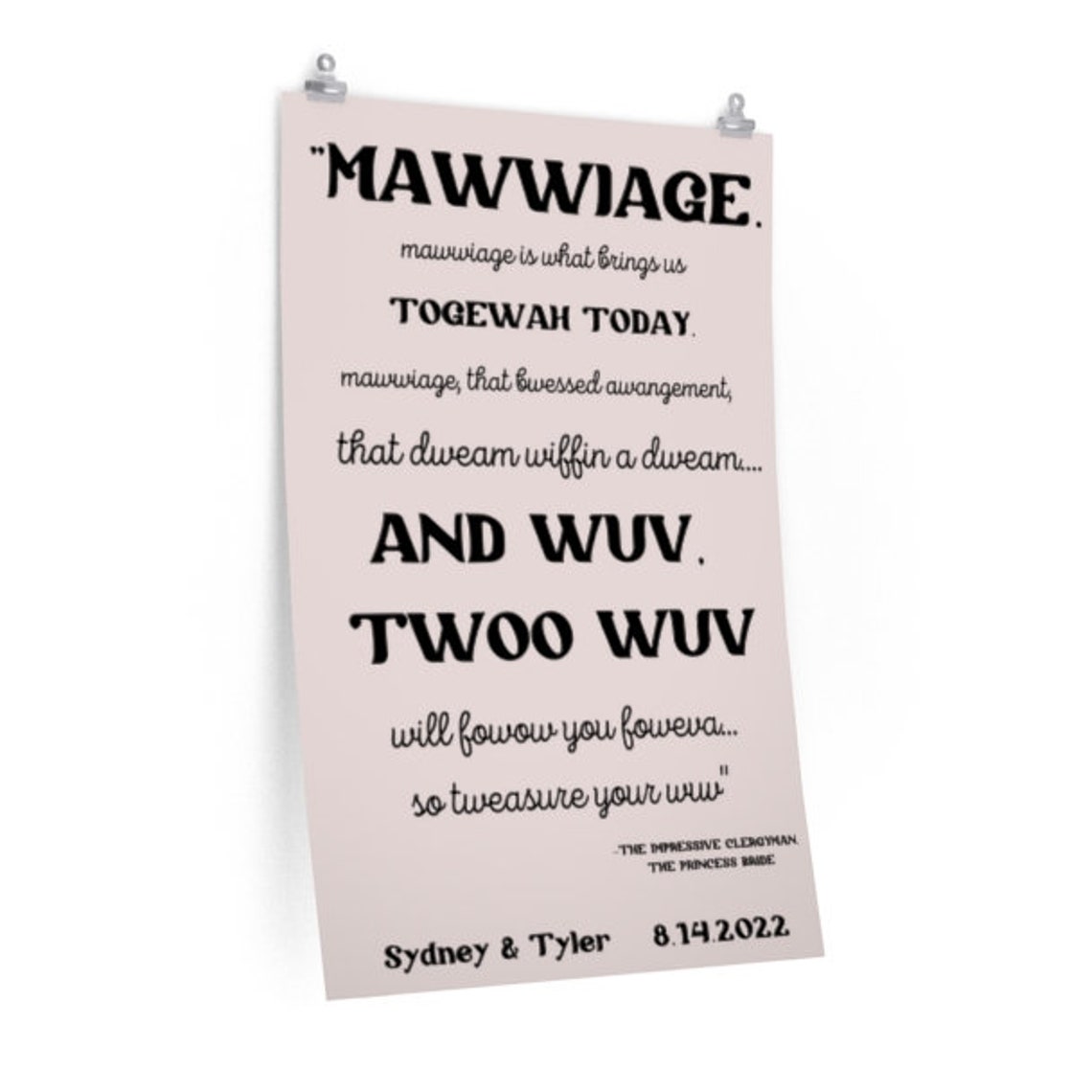 Personalized Princess Bride MAWWIAGE Poster, Alternative Wedding Guest ...