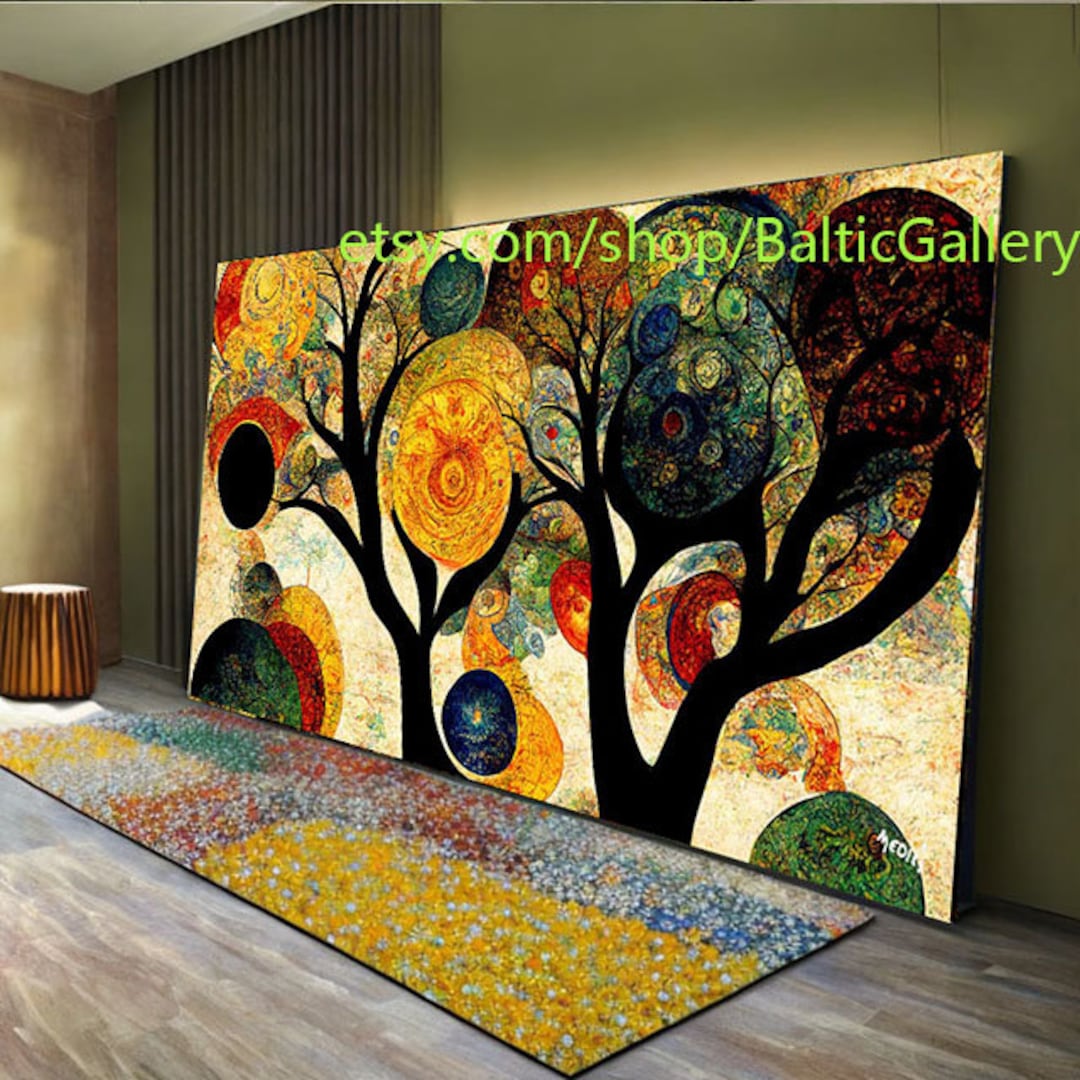 Gustav Klimt Style Trees Painting Art Print on Canvas Stretched on ...