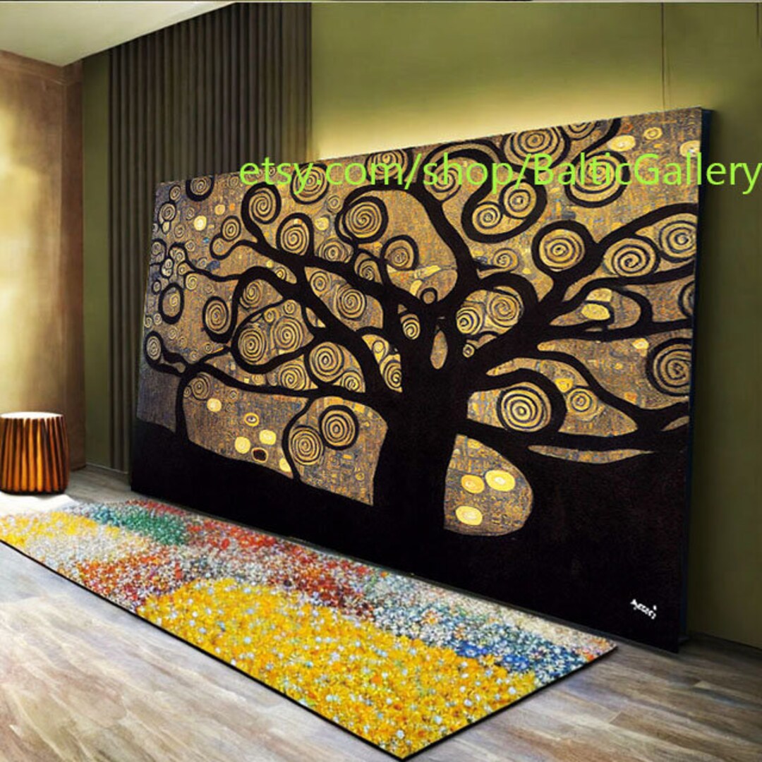 Gustav Klimt Style Trees Painting Art Print on Canvas Stretched on ...