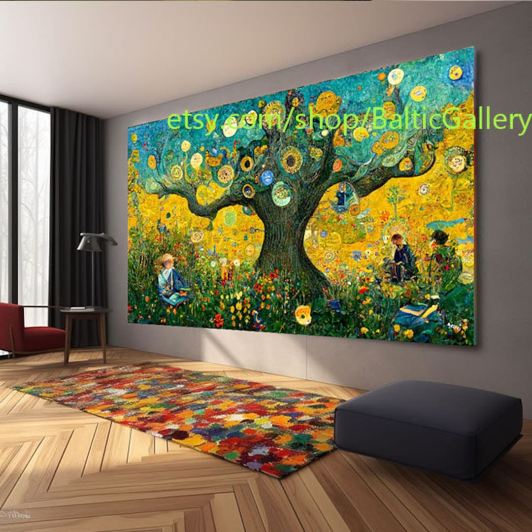 Gustav Klimt Style Trees Painting Art Print on Canvas Stretched on ...