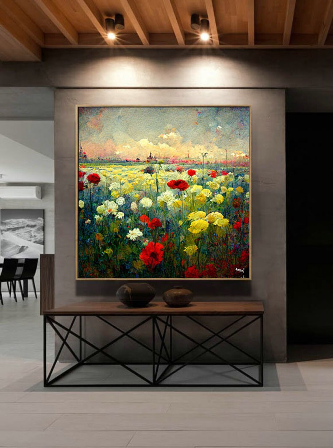Landscape Flower Fields Wall Art on Canvas Stretched on Frame or ...
