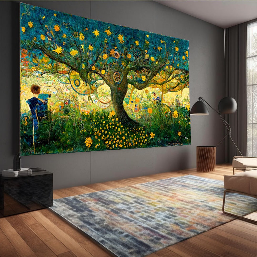 Gustav Klimt Style Trees Painting Art Print on Canvas - Etsy