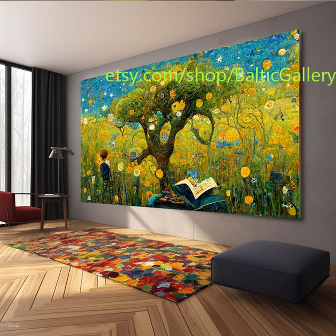 Gustav Klimt Style Trees Painting Art Print on Canvas Stretched on ...