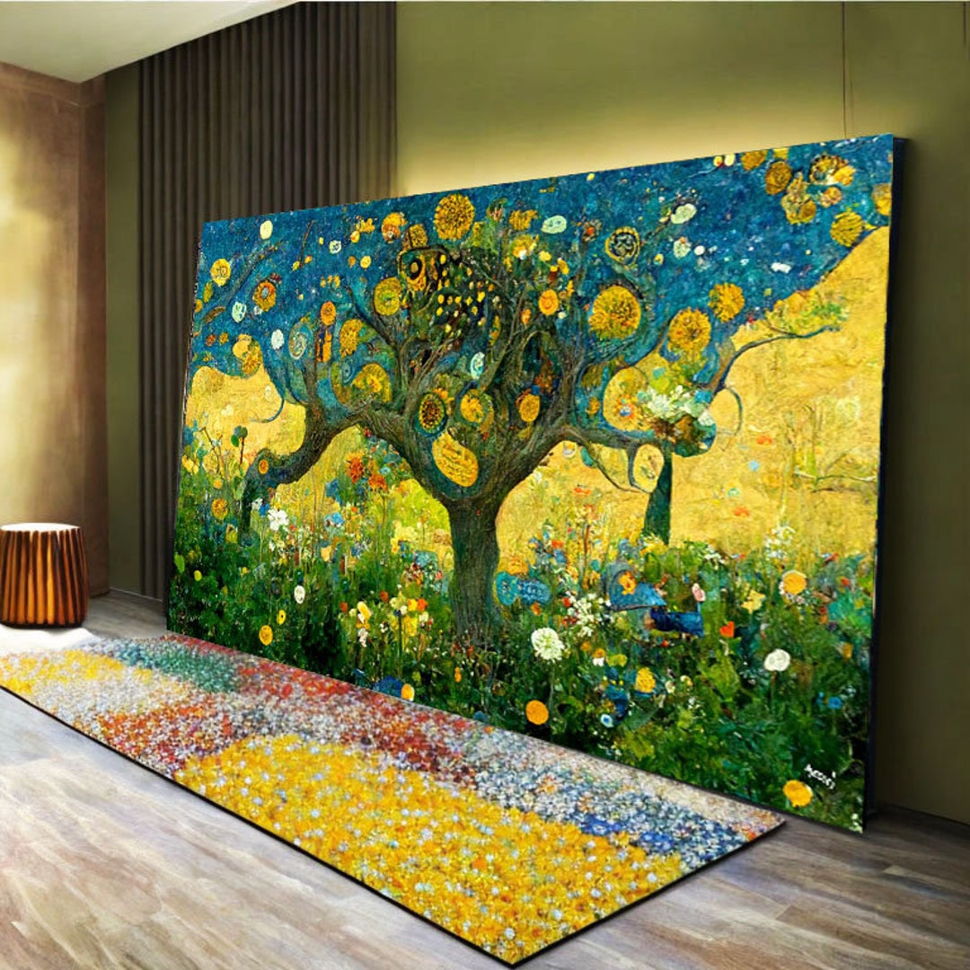 Gustav Klimt Style Trees Painting Art Print on Canvas - Etsy