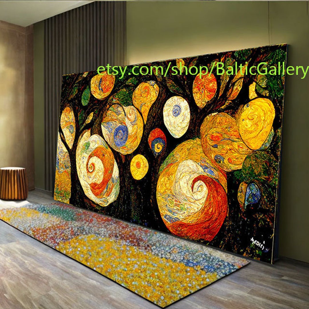 Gustav Klimt Style Trees Painting Art Print on Canvas Stretched on ...