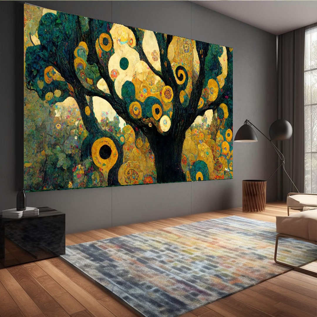 Gustav Klimt Style Trees Painting Art Print on Canvas - Etsy