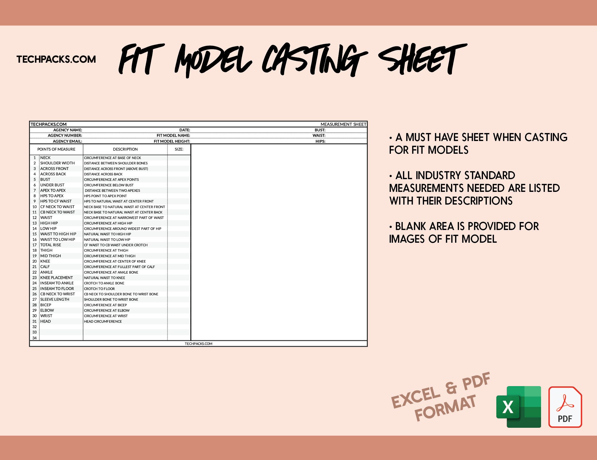 Apparel Measurement Sheet for Women • Size Small + Fit Model Casting ...
