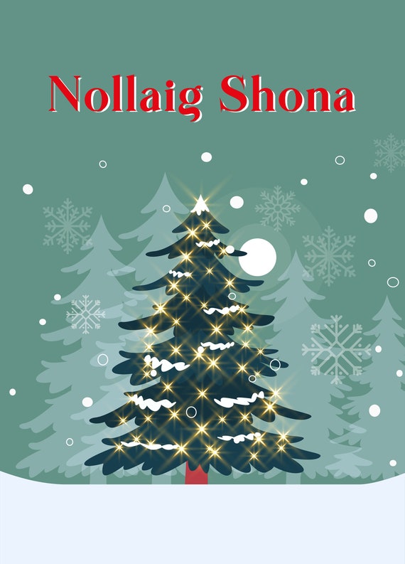 Nollag Shona Cat Irish Christmas Prints, Christmas Wreath Nollaig