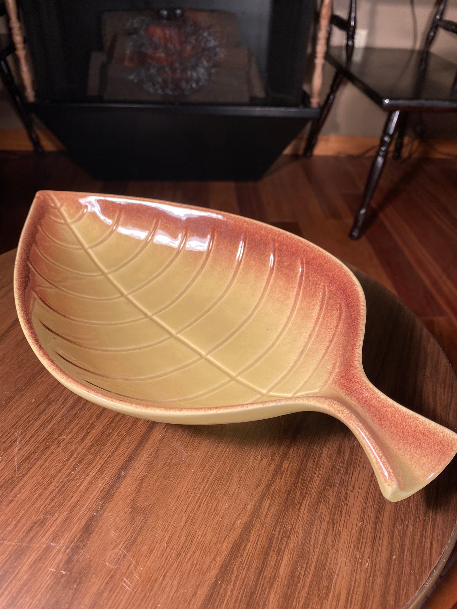 Vintage Royal Haeger Yellow & Brown Pottery Leaf Serving/display Bowl ...