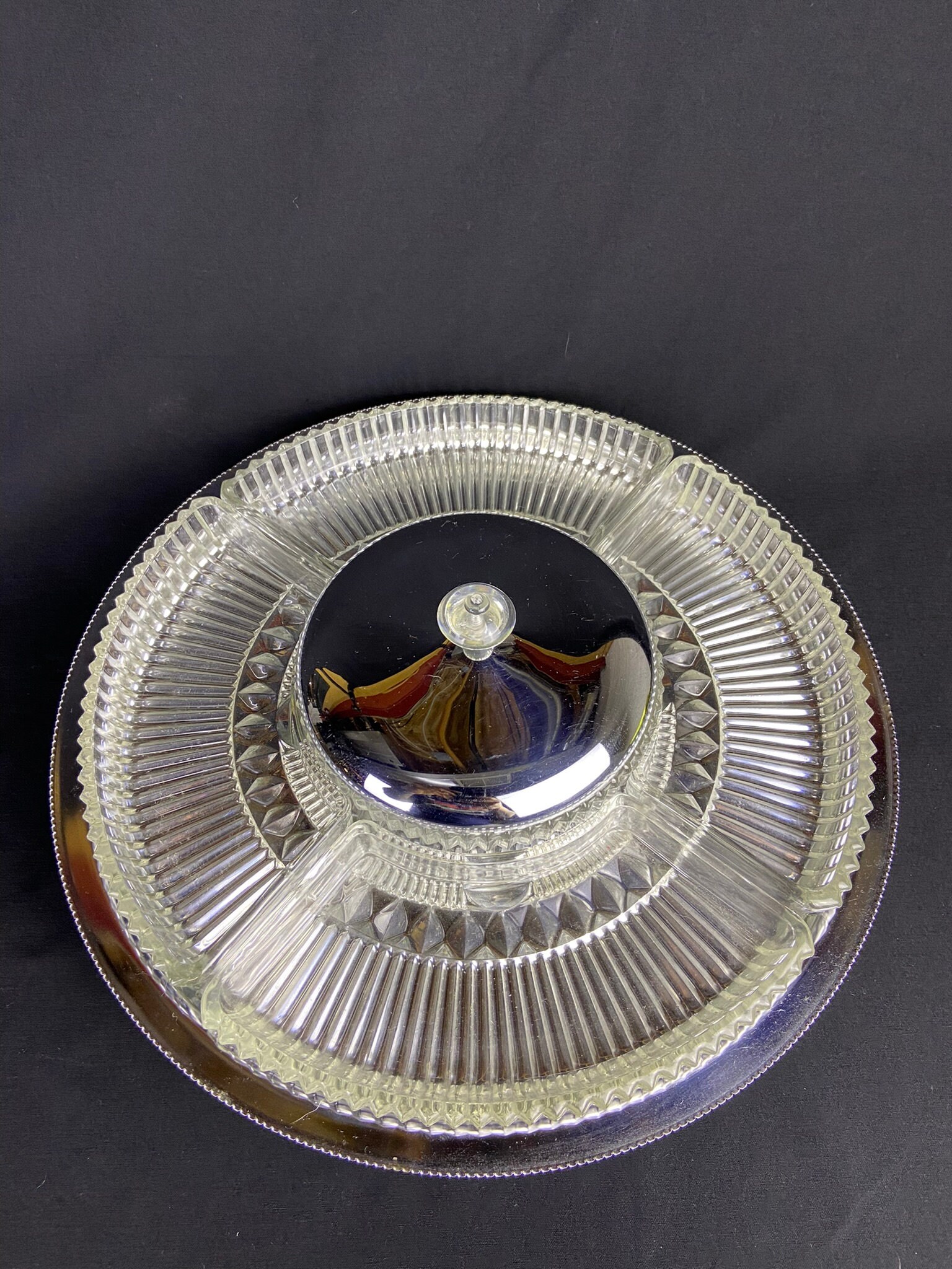 Vintage Mode by Kromex Lazy Susan Pressed Glass Trays and Covered ...