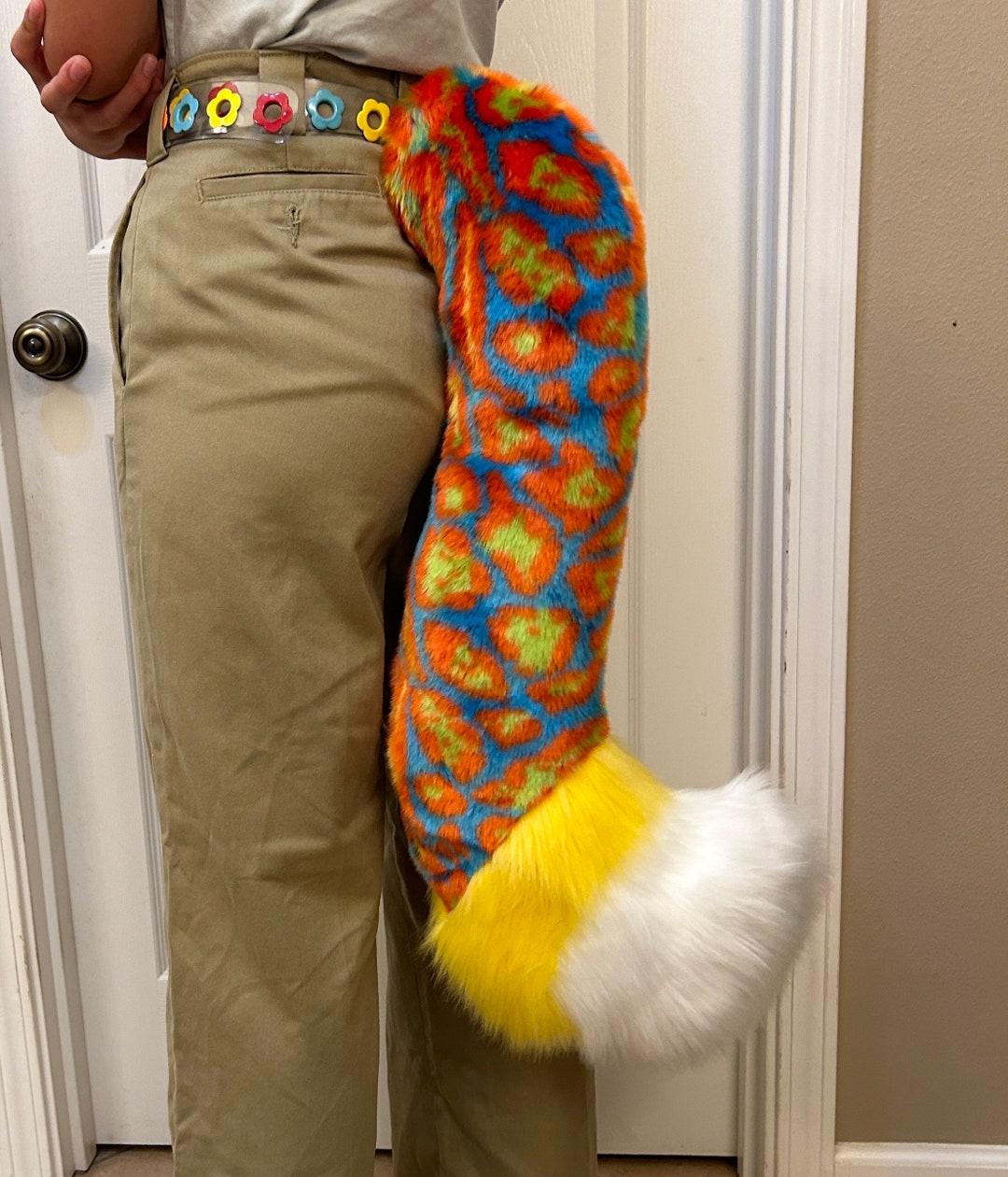 Blue Orange Yellow Leopard Tail—long Neon Feline Cat Fursuit Tail ...