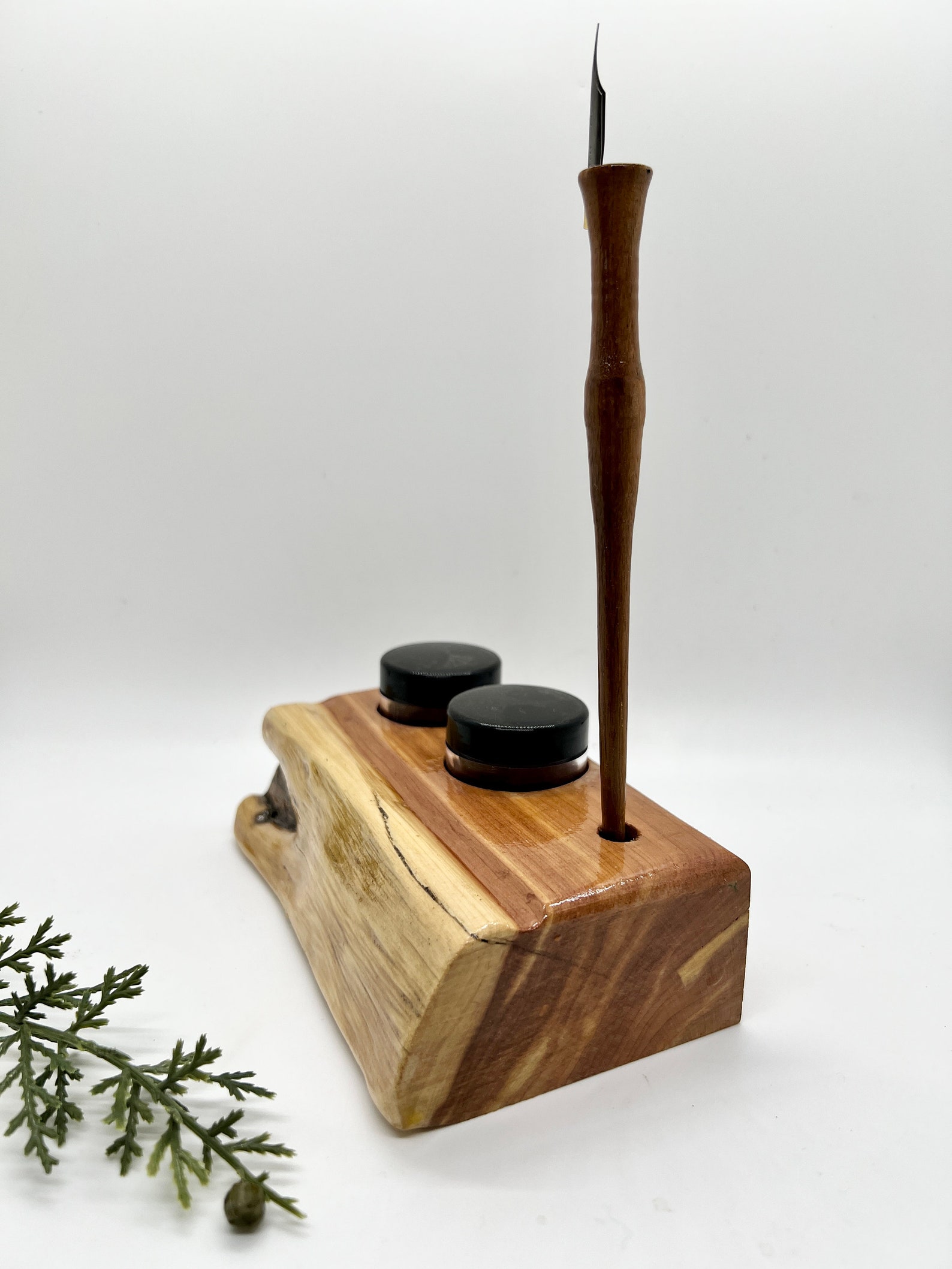 Red Cedar Pen Holder With Ink Containers - Etsy
