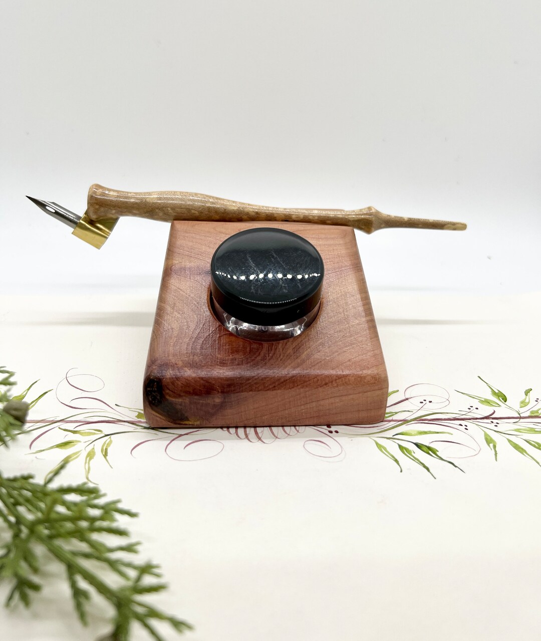 Red Cedar Ink Holder and Pen Rest - Etsy