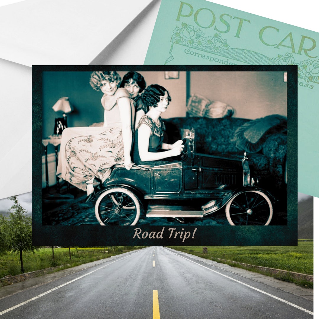 Road Trip: Postcard From Vintage Photo, Greeting/friendship Stationary ...