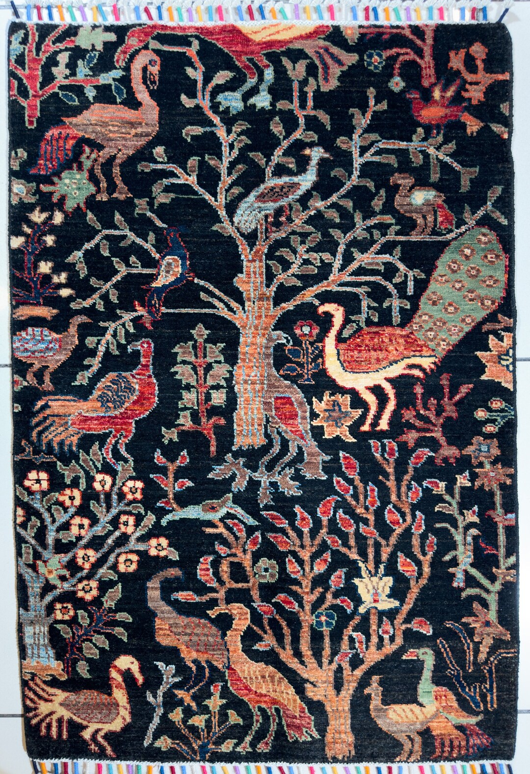 Hand Knotted Rug With Bird Motifs Handmade Area Rug for Living Room ...