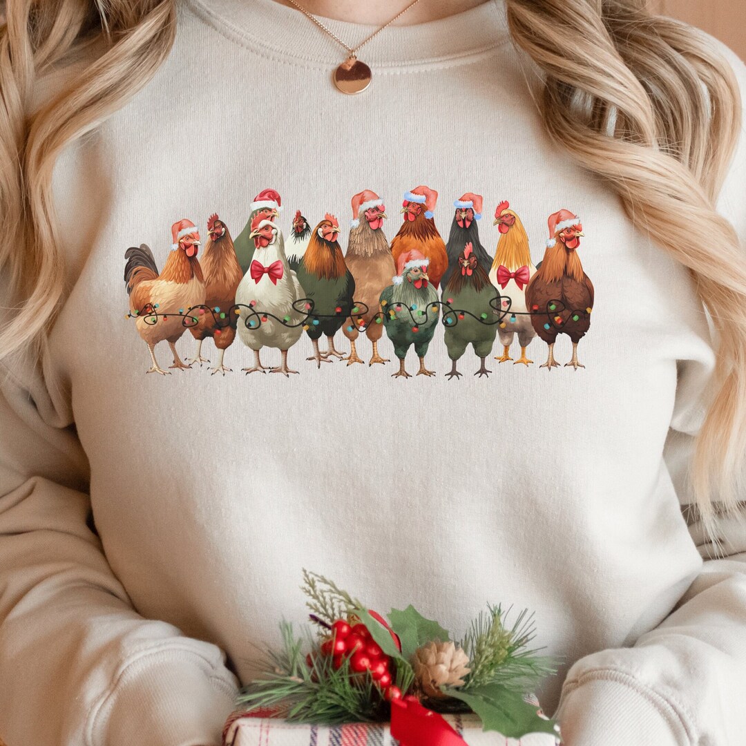 Christmas Chickens Sweatshirt,christmas Light Chicken Shirt,holiday ...