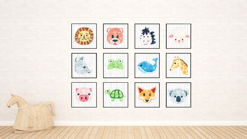 Baby Wild Animals Print Set of 6, Printable Nursery Wall Art Decor ...